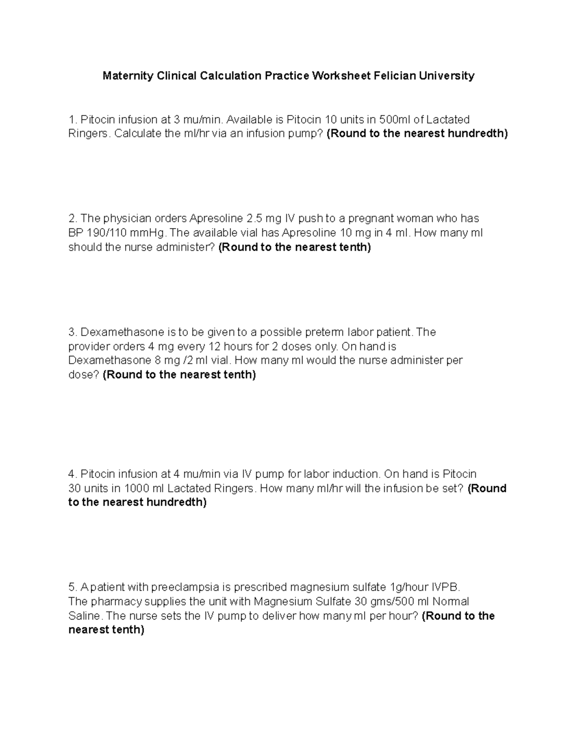 Maternity Practice Packet for Students with Answer Key - Maternity ...