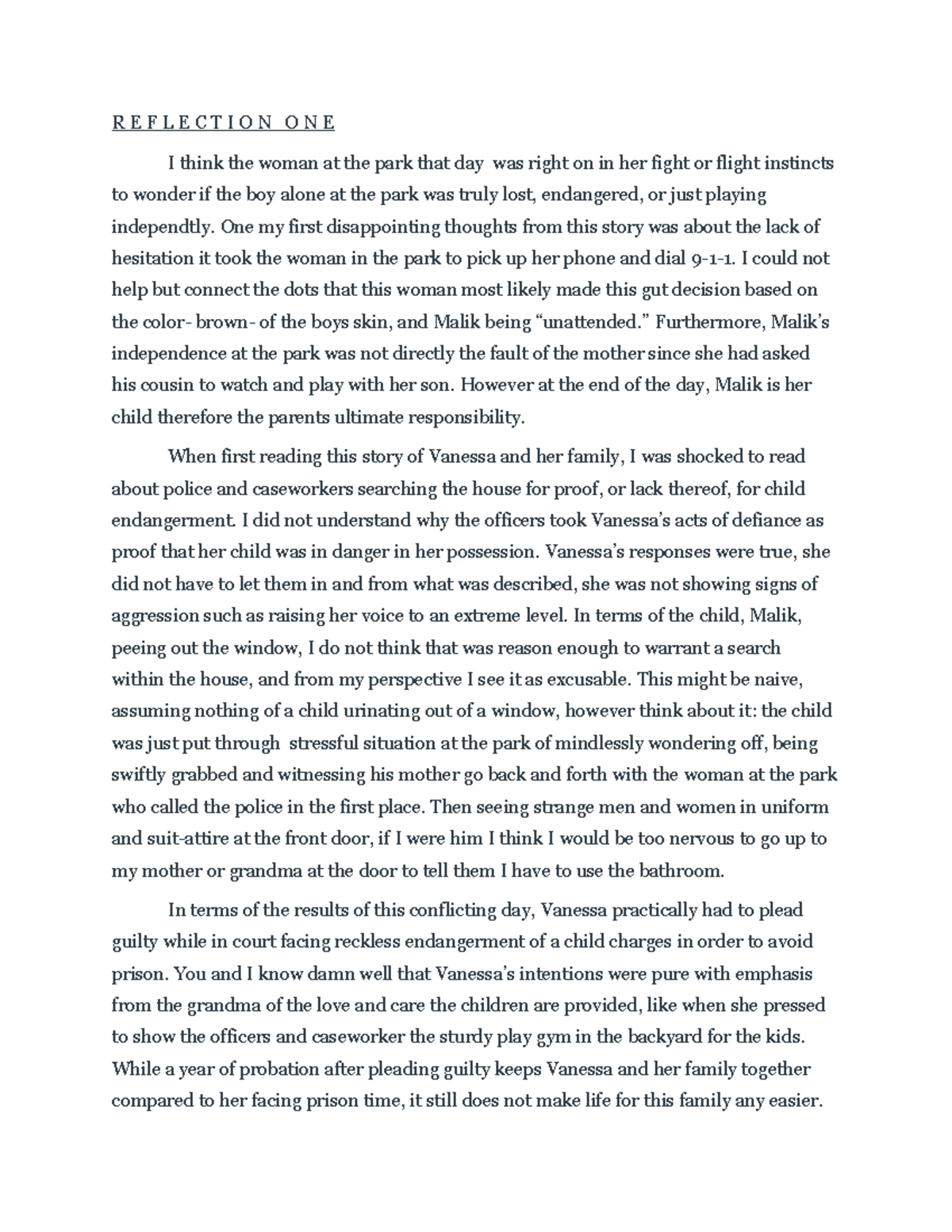 Torn Apart reflection - Reaction paper of in class readings - R E F L E ...