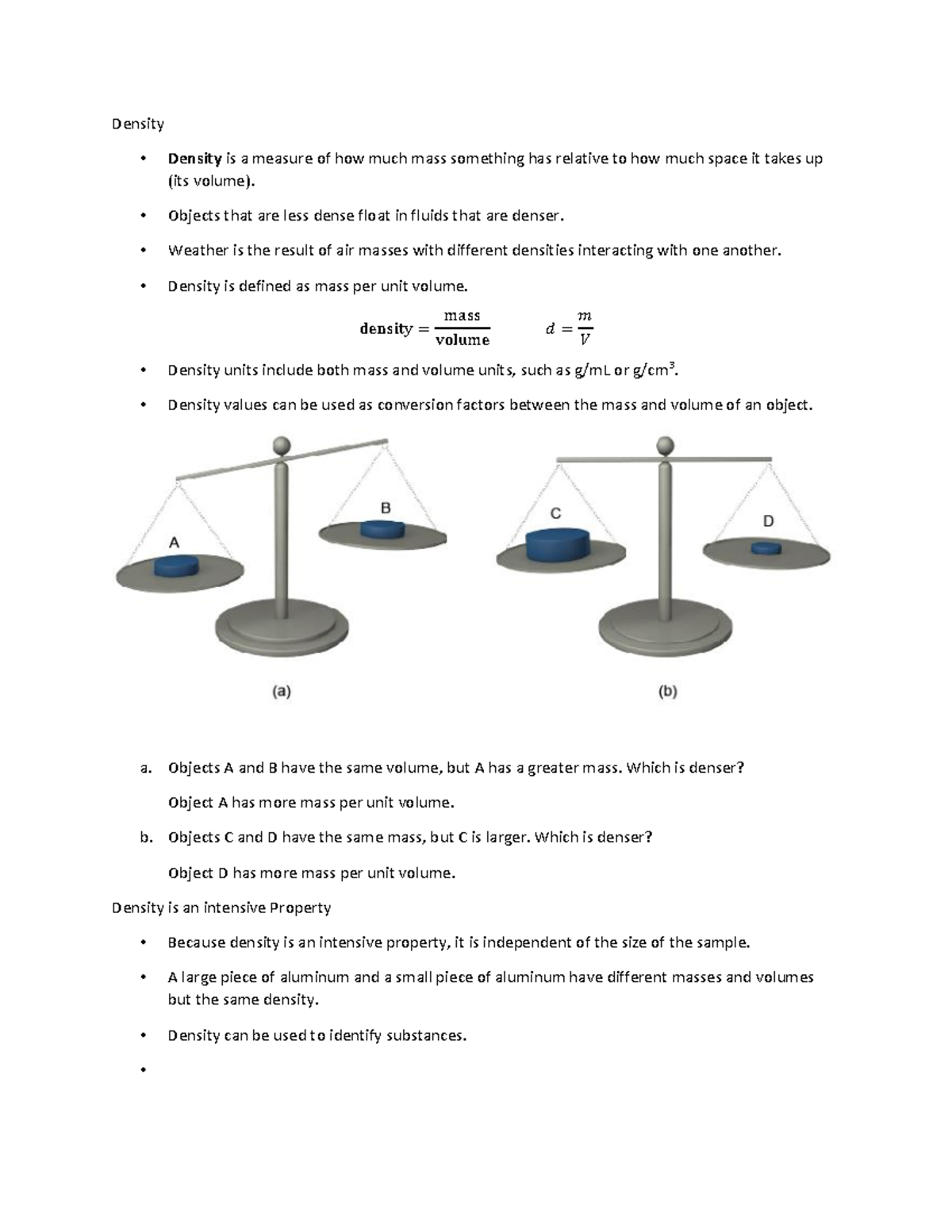 Density - Lecture notes Prof Fernado G - Density - Density (its volume ...