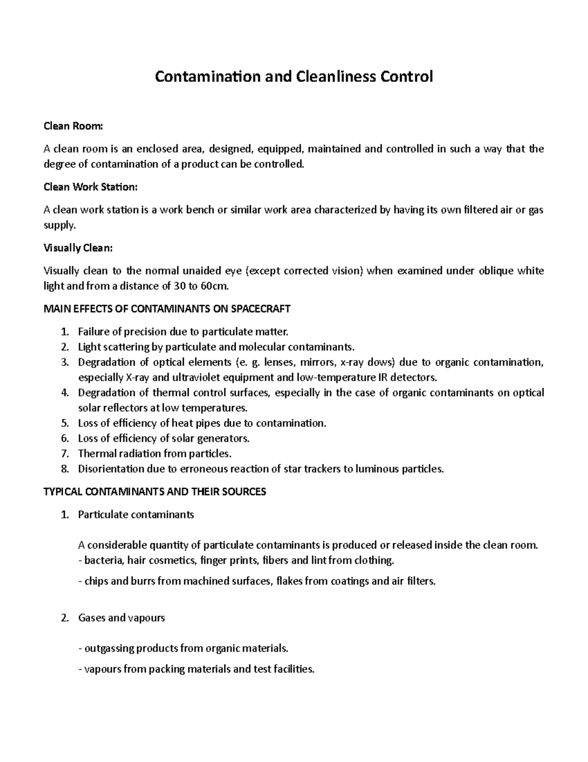 Contamination and cleanliness control - Contamination and Cleanliness ...