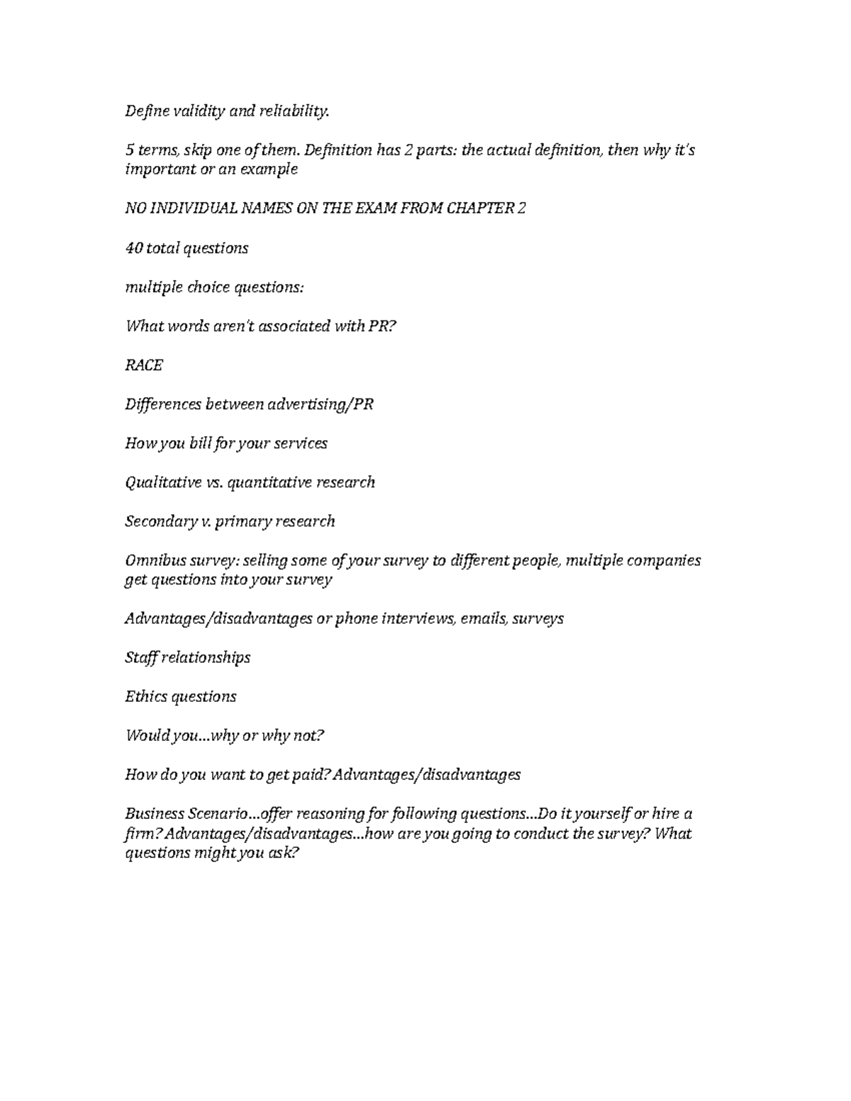 Principles of PR Exam 1 Review - Define validity and reliability. 5 ...