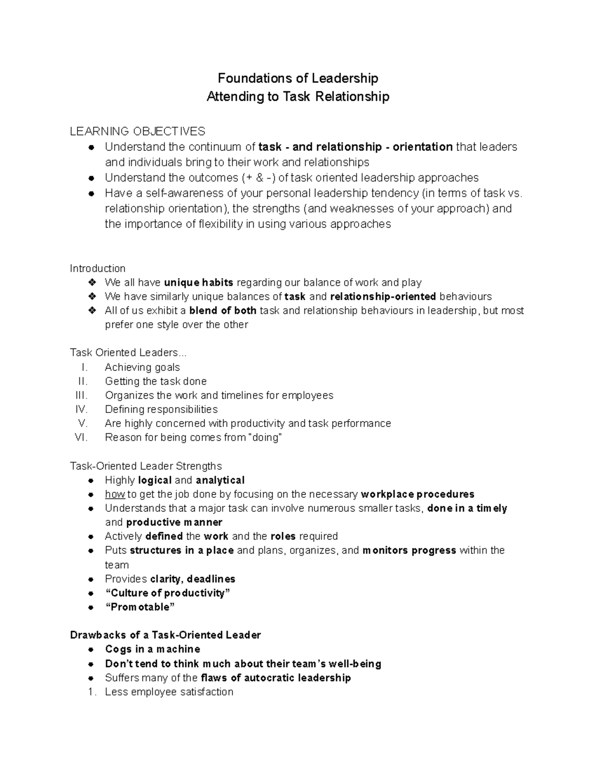 Attending to Task Relationship - Foundations of Leadership Attending to ...