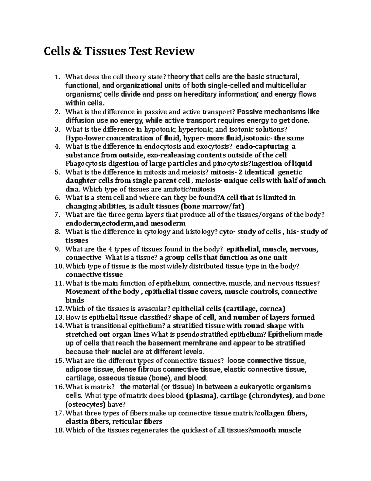 Untitled document - Google Docs - Cells & Tissues Test Review What does ...