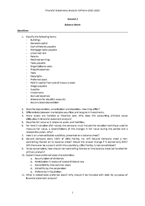 FSA Tutorial 5 - with solutions - Tutorial 5 Liquidity of Short-Term ...