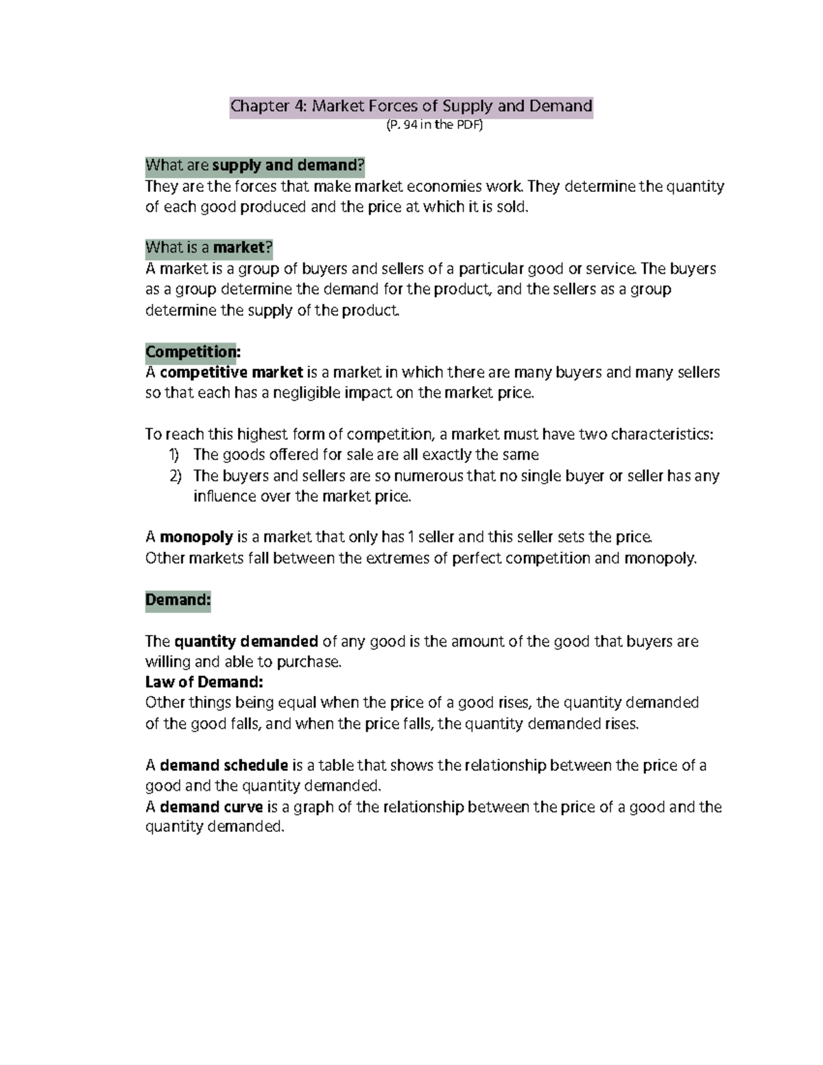 Supply and Demand (Notes) - Chapter 4: Market Forces of Supply and ...