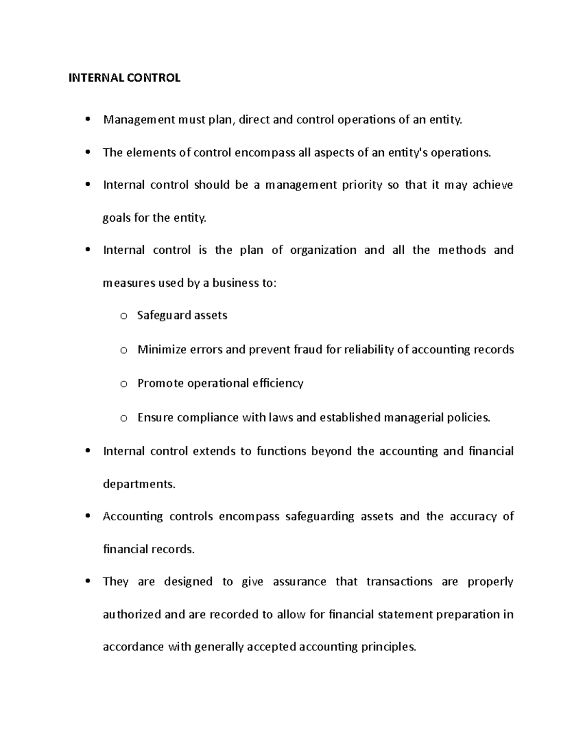 Internal Control - INTERNAL CONTROL Management must plan, direct and ...