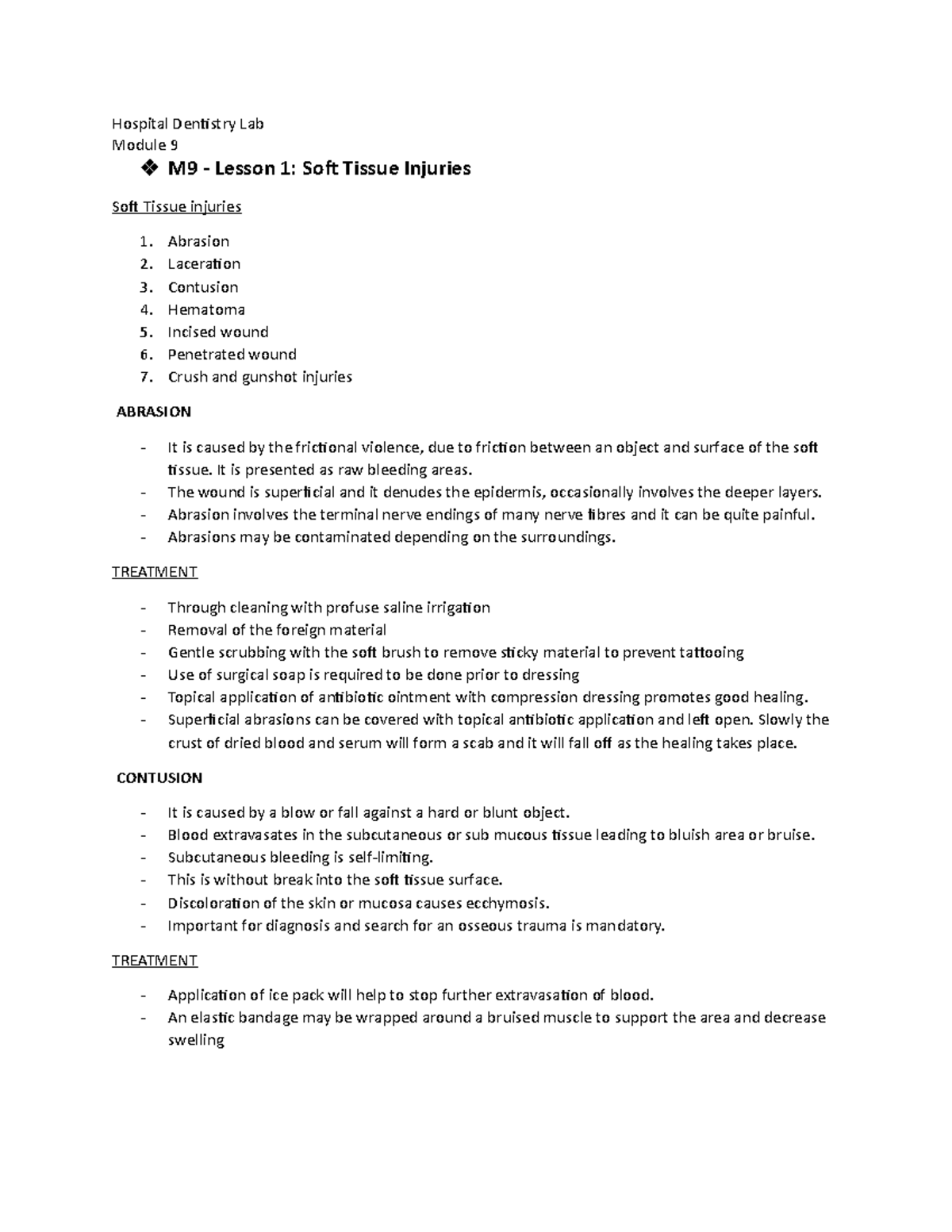 Hospital Dentistry Lab M9 - Hospital Dentistry Lab Module 9 M9 - Lesson ...