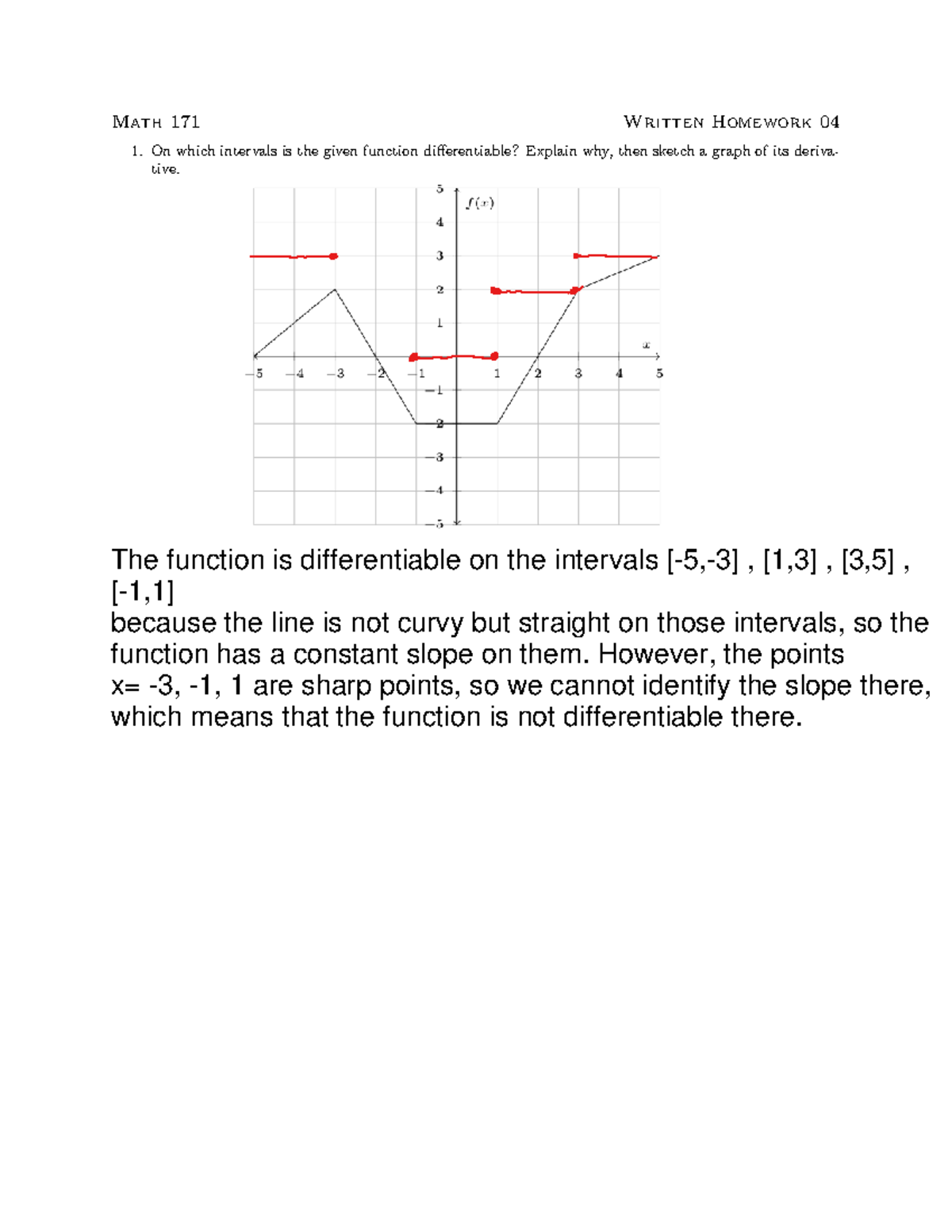 Hw04 - I hope this helps! - Math 171 Written Homework 04 On which ...