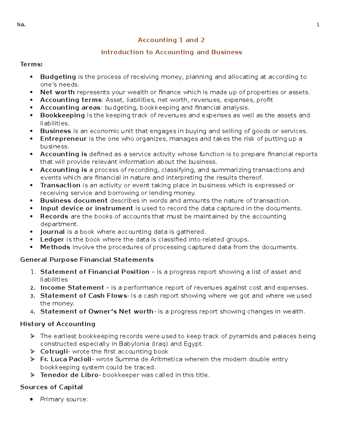 Accounting 1 & 2 - Accounting 1 and 2 Introduction to Accounting and ...