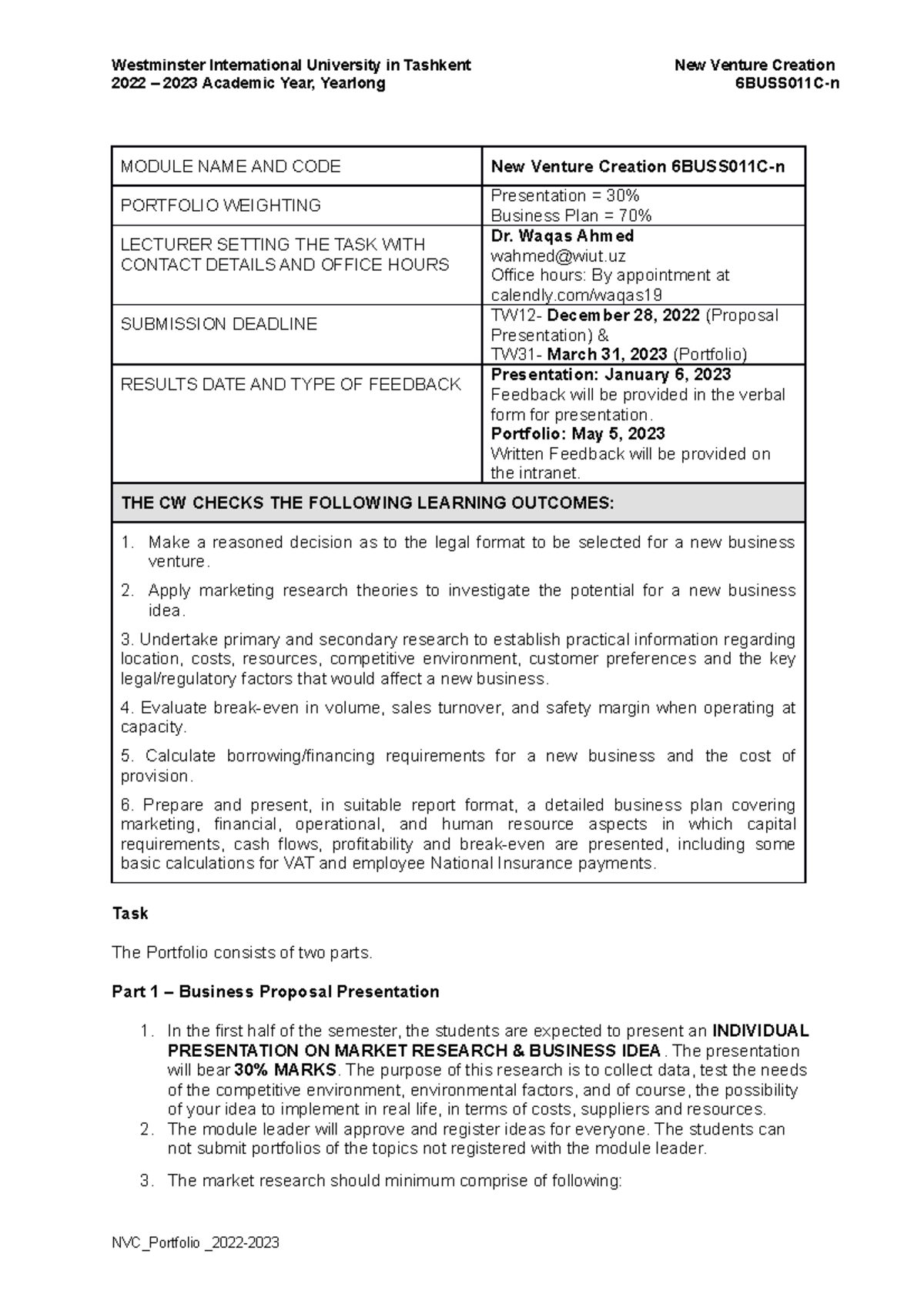 NVC Portfolio 2022 - new venture creation - 2022 – 2023 Academic Year ...