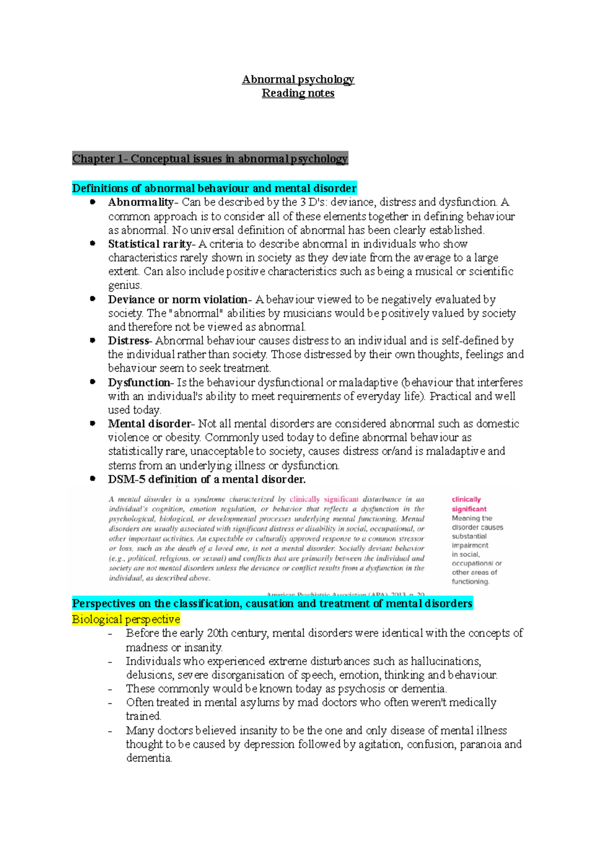 Abnormal psychology reading notes - Abnormal psychology Reading notes ...