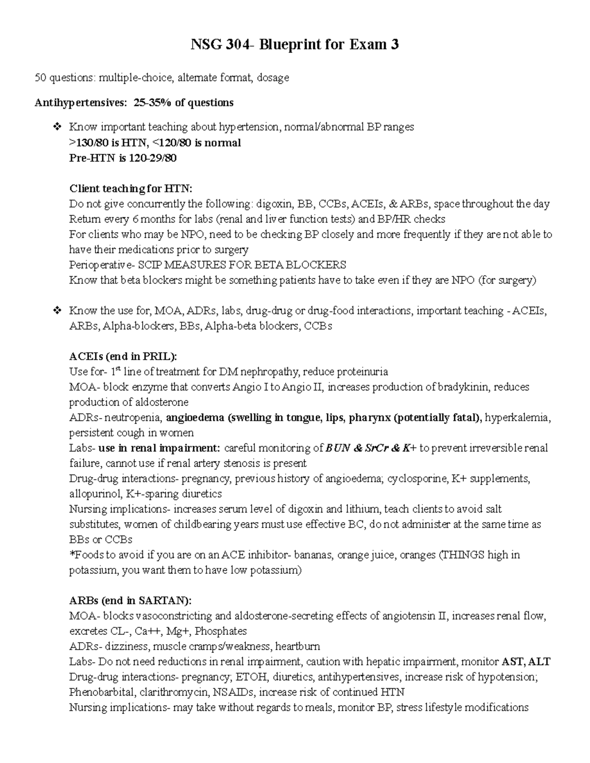 Exam #3 Blueprint - Study guide - 50 questions: multiple-choice ...