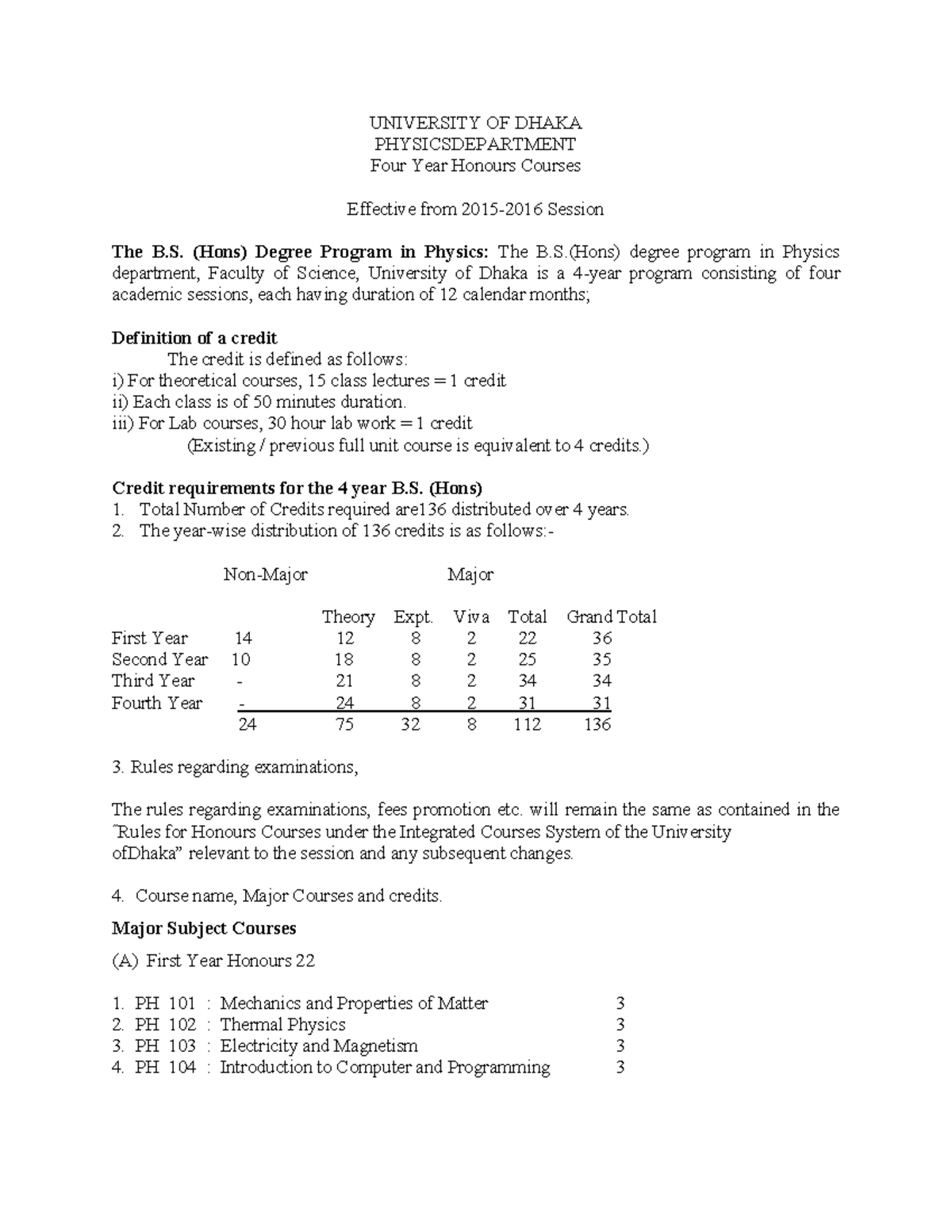 DU-Physics-Syllabus - UNIVERSITY OF DHAKA PHYSICSDEPARTMENT Four Year ...