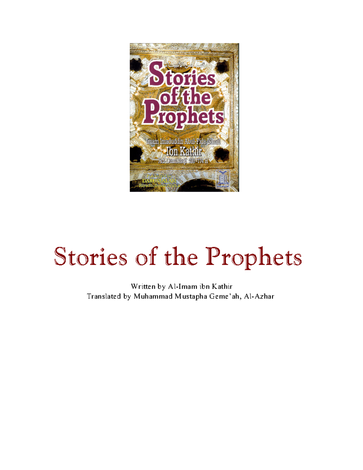 Stories of the prophets - Stories of the Prophets Written by Al-Imam ...