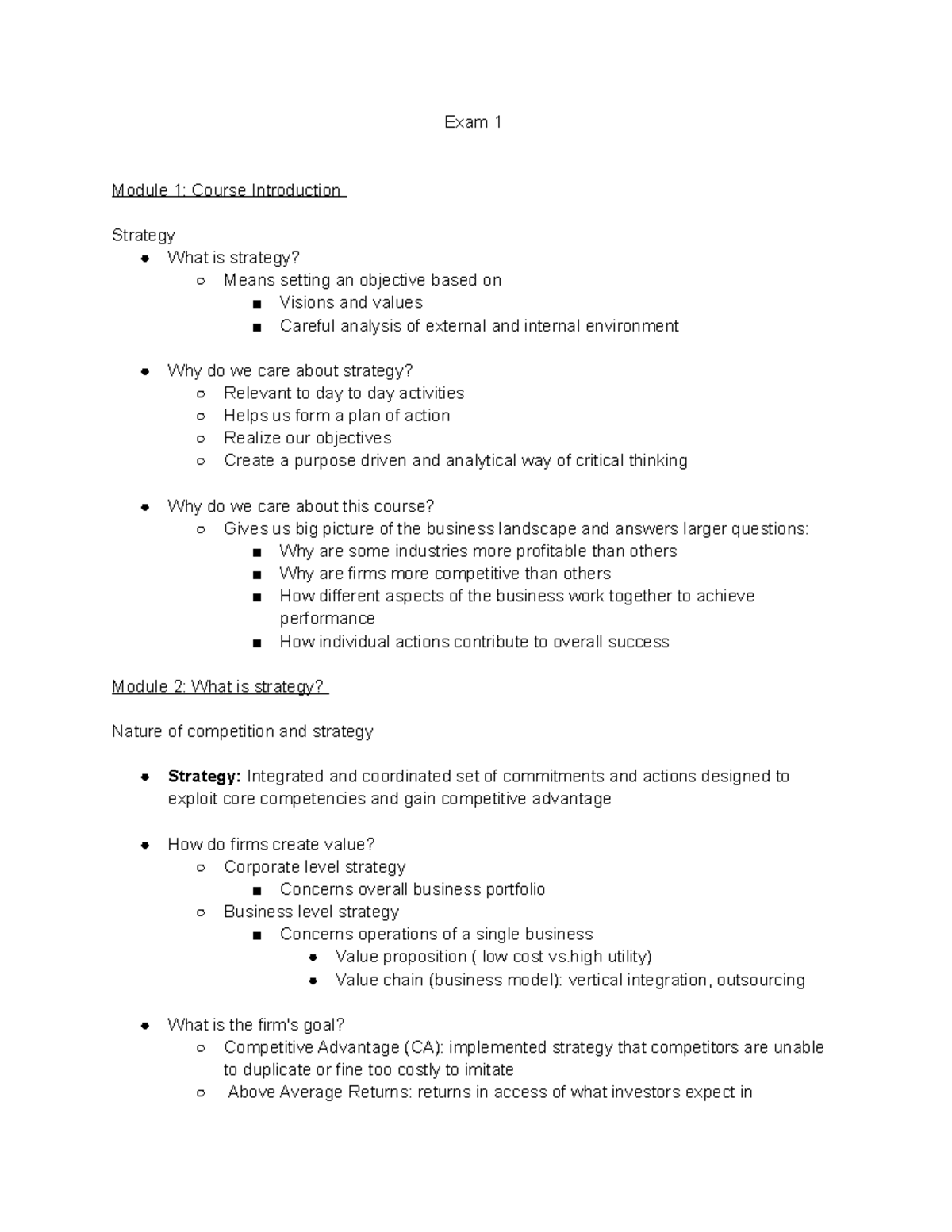 Exam 1 modules 1-3 - Lecture notes 1-3 - Exam 1 Module 1: Course ...