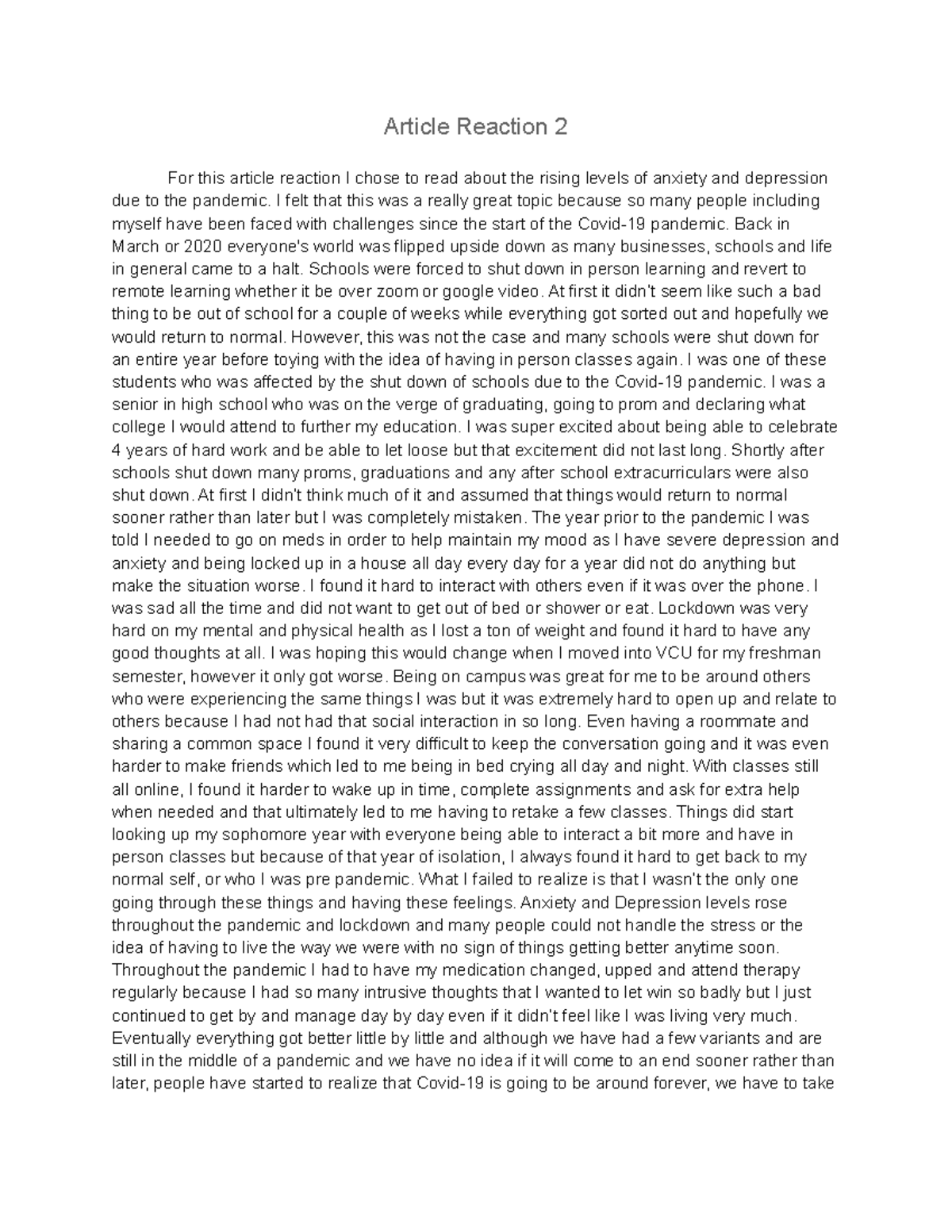 Article Reaction 2 - I felt that this was a really great topic because ...