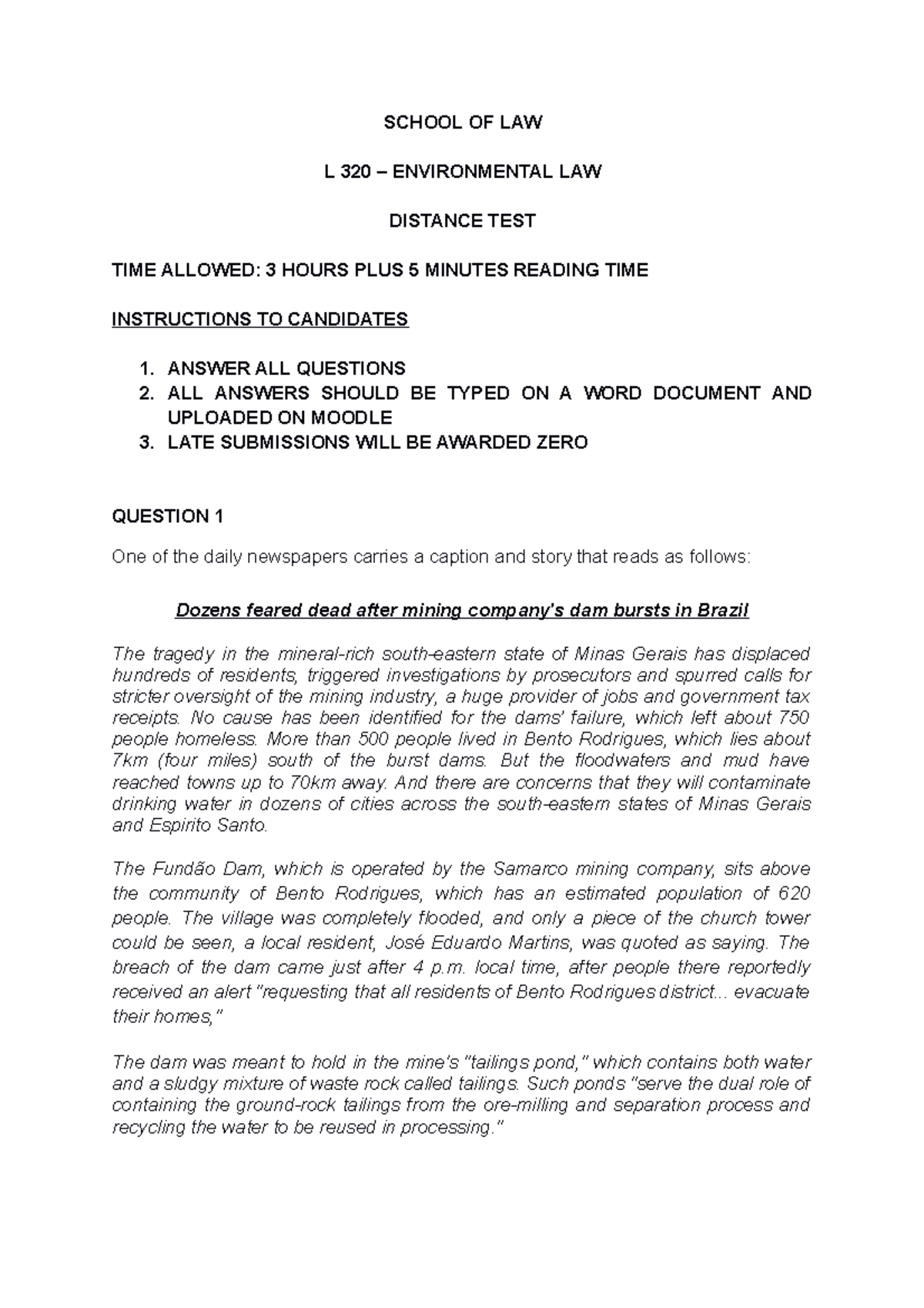ENV LAW - TEST - practice materials - SCHOOL OF LAW L 320 ...