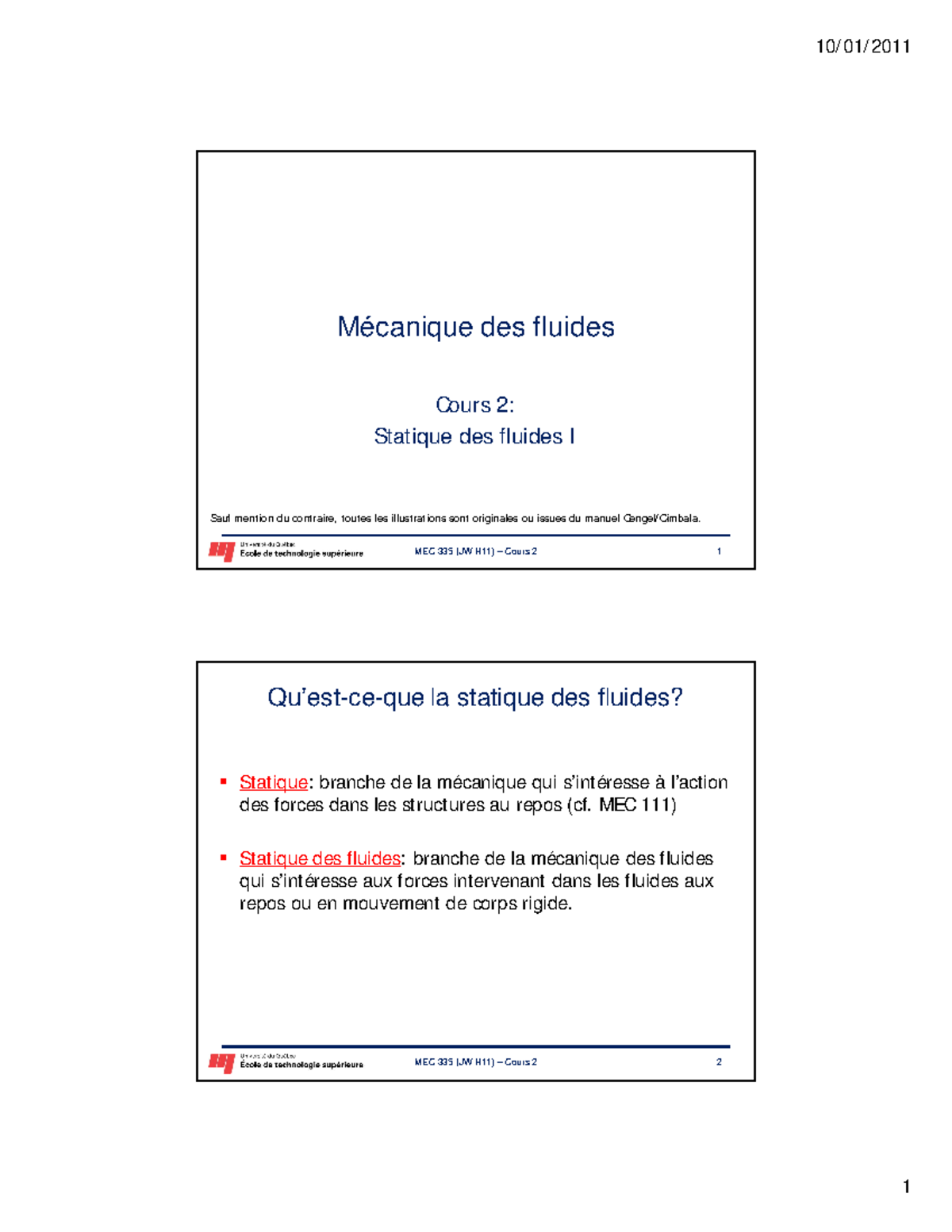 Mecflu cours 2 - notes - Mécanique des fluides Cours 2: Statique des ...