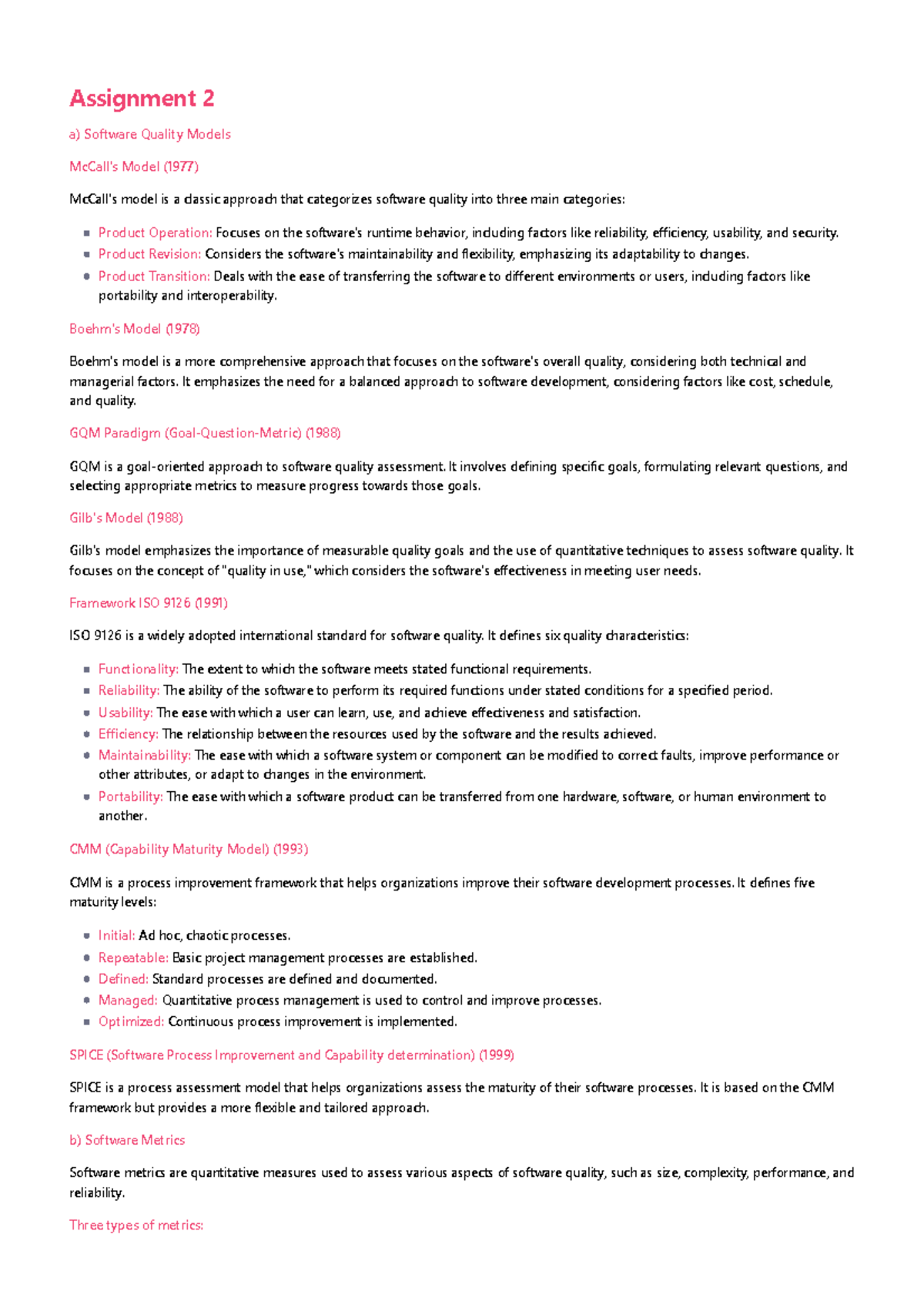 SQM - SQM - a) Software Quality Models McCall's Model (1977) McCall's ...