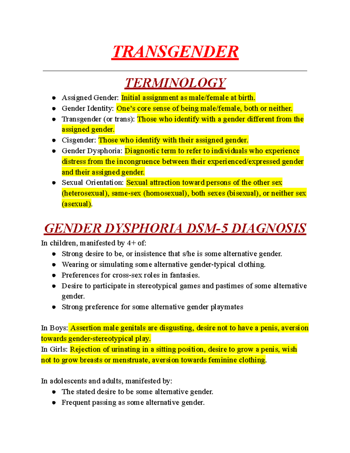 Transgender - TRANSGENDER TERMINOLOGY Assigned Gender: Initial ...