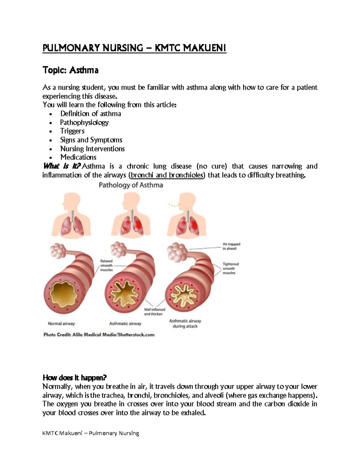 Asthma - Pulmonary Nursing Detailed Notes - PULMONARY NURSING – KMTC ...