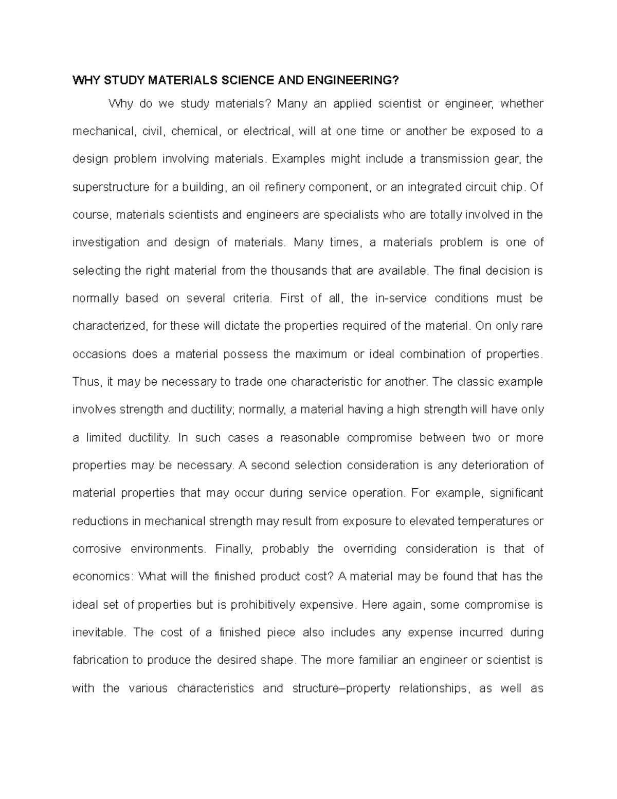 2. Why Study Materials Science and Engineering - WHY STUDY MATERIALS ...