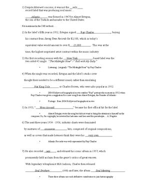 Lecture 11 Part 1 Notes - Patrick Brink - 1) 1960s rock was the result ...