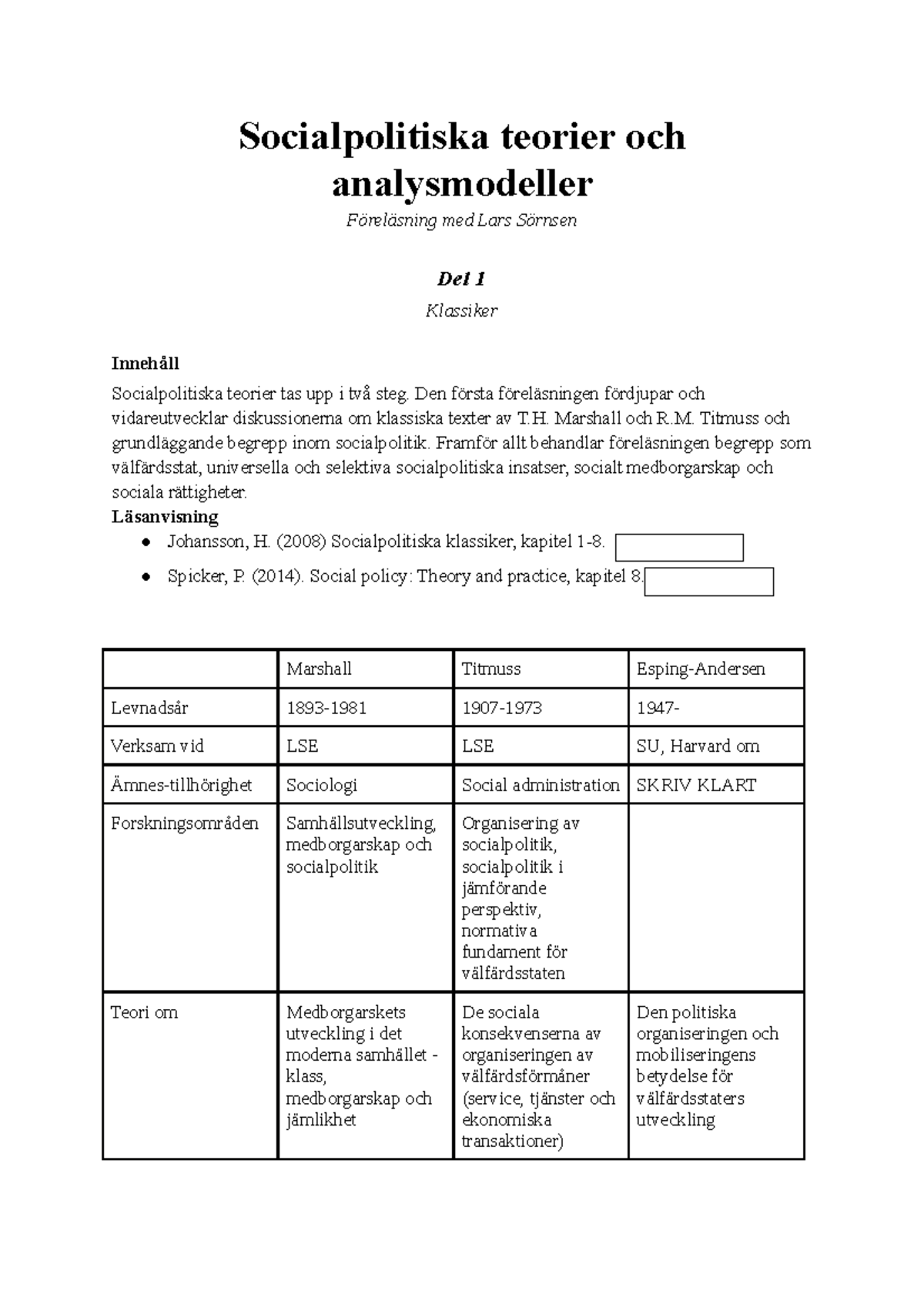 Socialpolitiska teorier och analysmodeller - Socialpolitiska teorier och analysmodeller ...