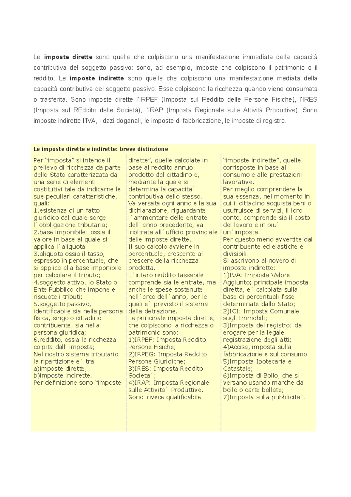 Le imposte dirette ed indirette - Le imposte dirette sono quelle che ...