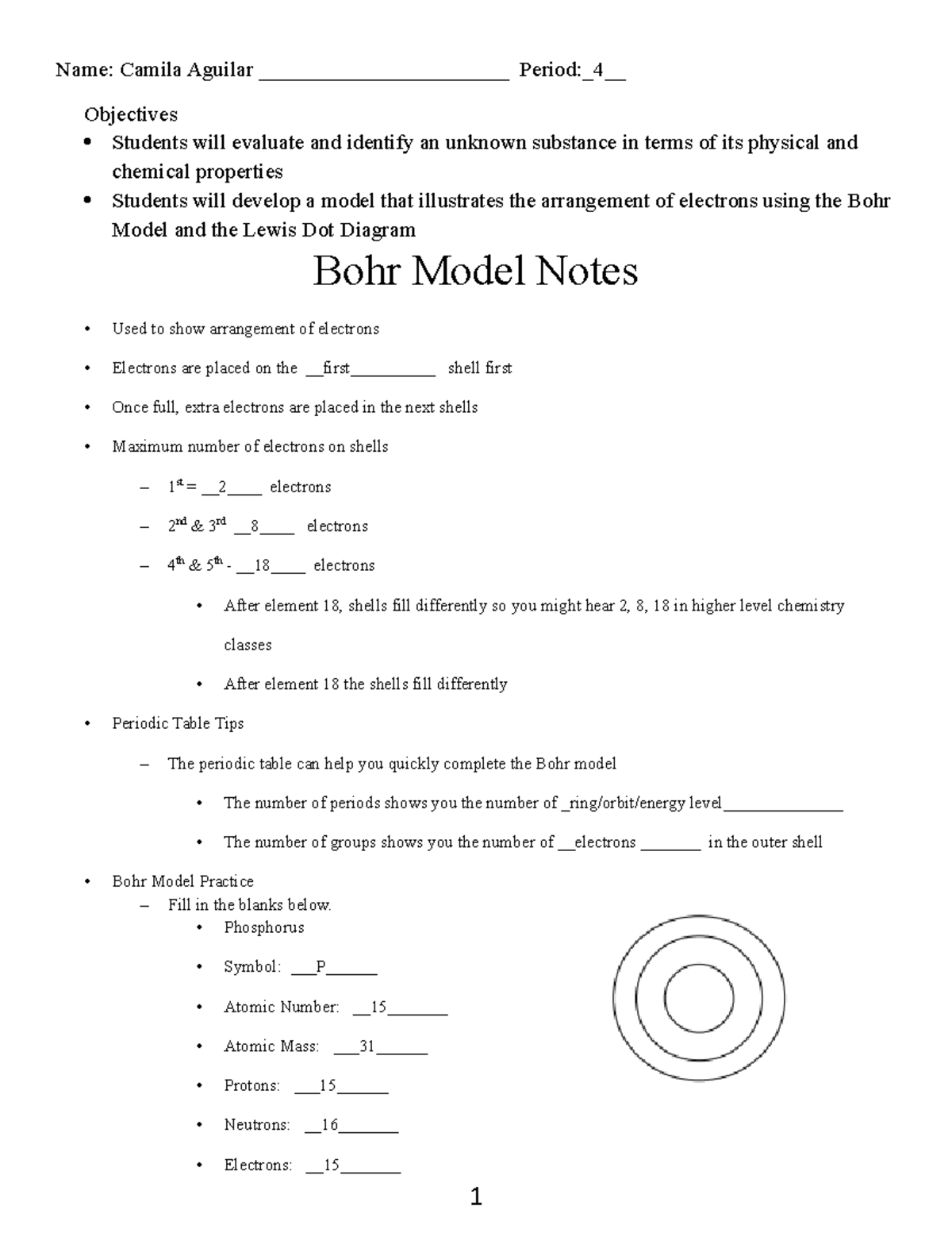 3 Bohr Model Practice - Name: Camila Aguilar ...