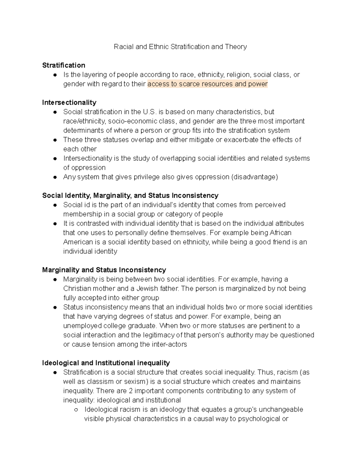 Stratification and Theory - Racial and Ethnic Stratification and Theory ...