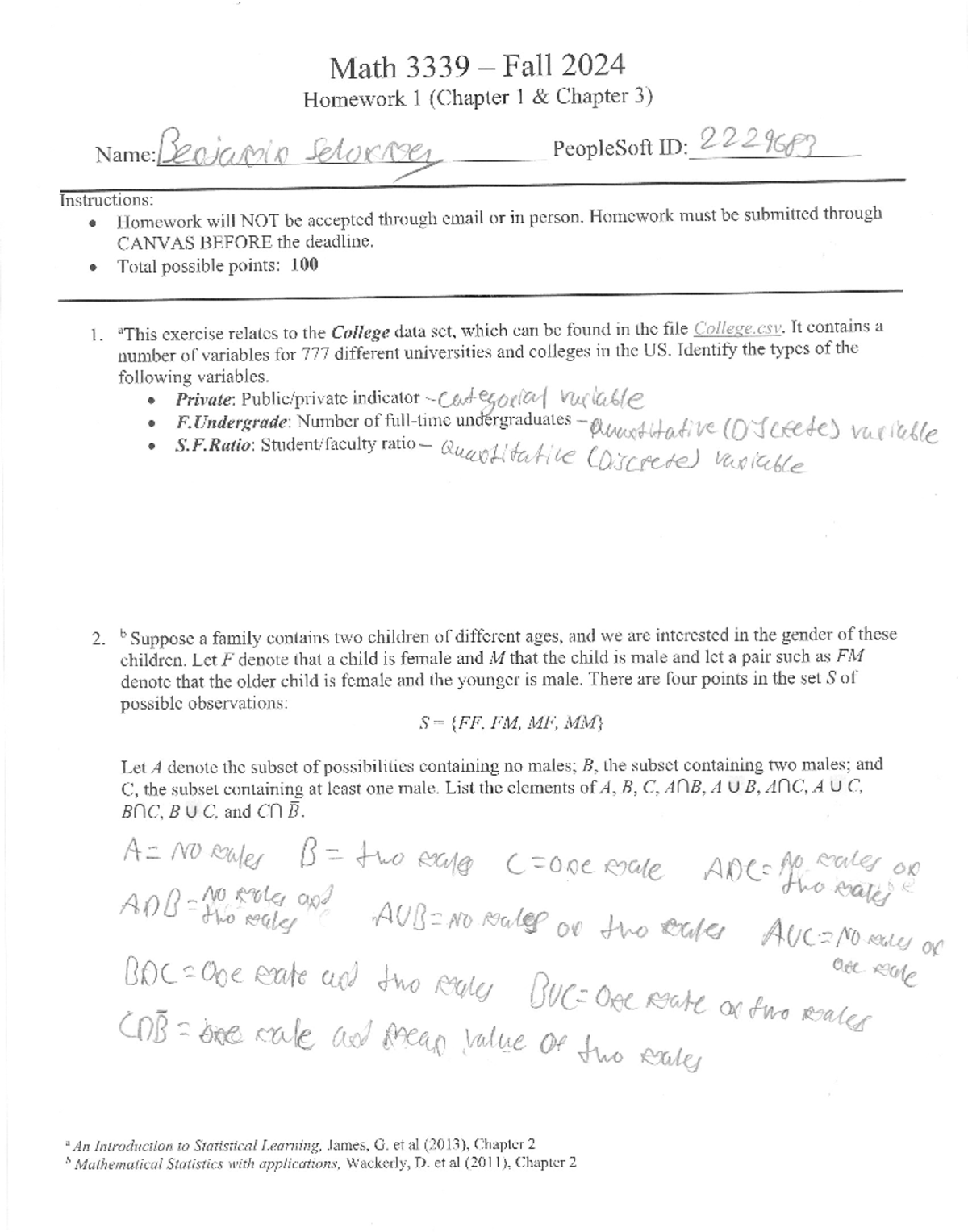 HMK - Homework 3 - Math Fall 2024 Homework 1 (Chapter 1 Chapter 3) Name: Benjamin Selorious ...