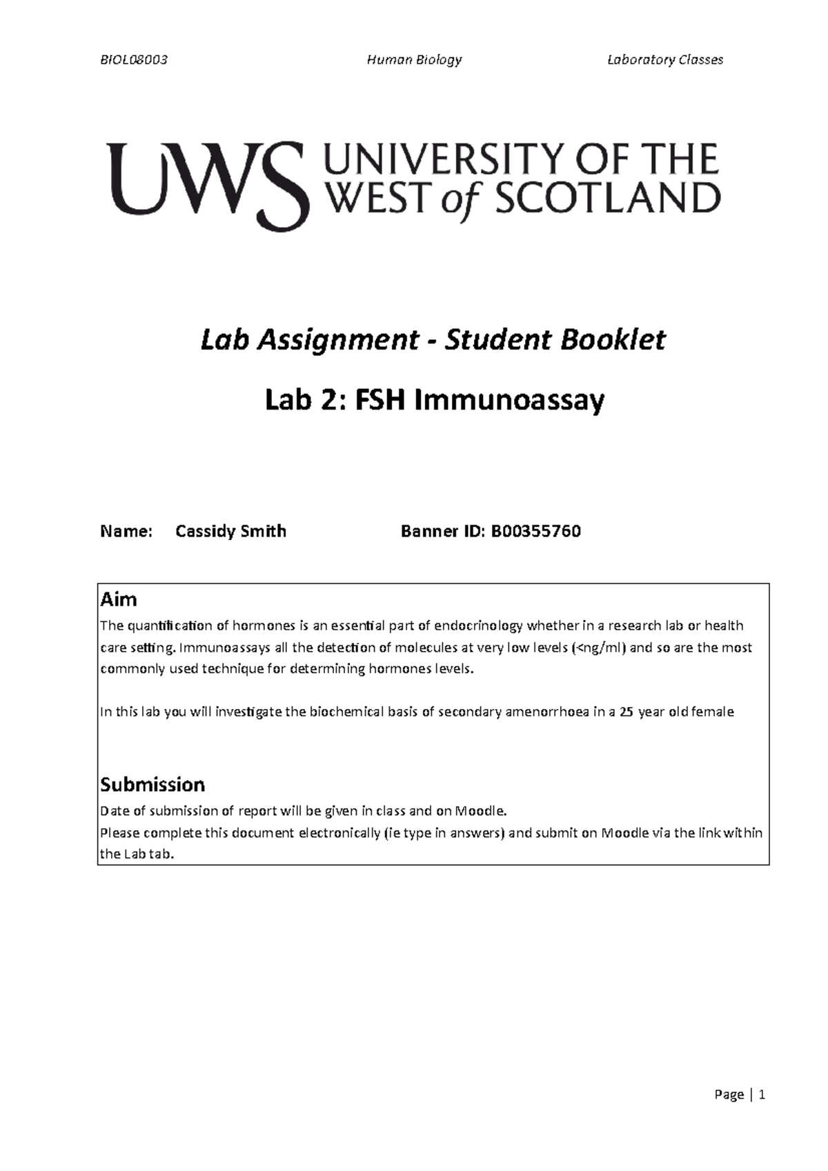Follicle Stimulating Hormone lab assignment - Lab Assignment - Student ...