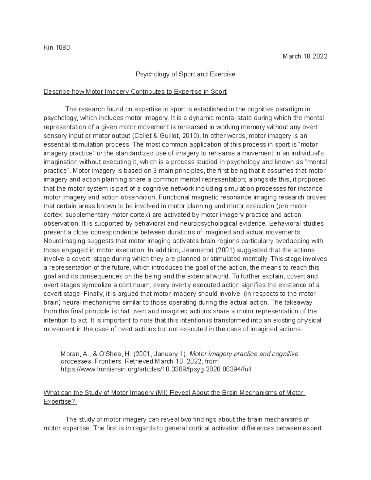 Kin 1080 - Discussion Assignment 5 - Kin 1080 March 18 2022 Psychology ...