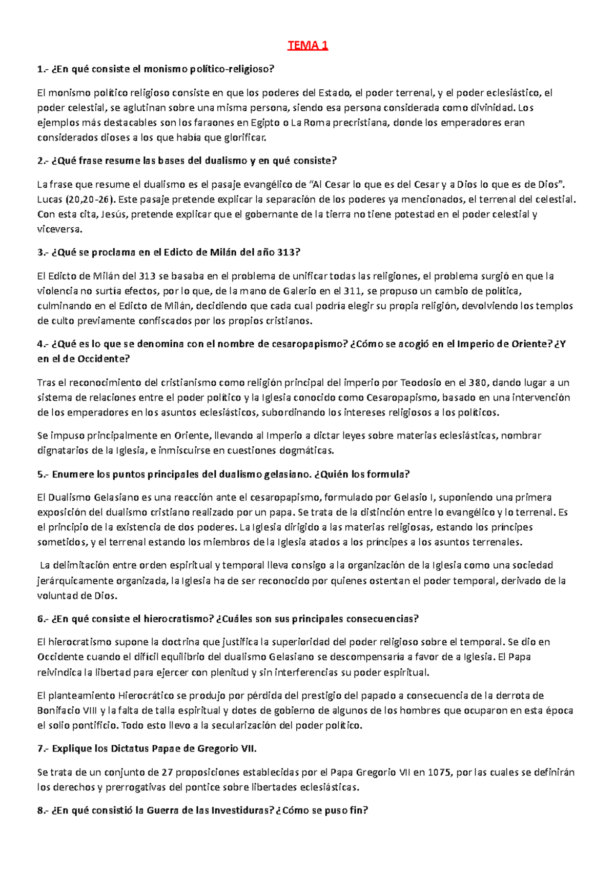 Europeo preguntas examen - TEMA 1 1.- ¿En qué consiste el monismo ...