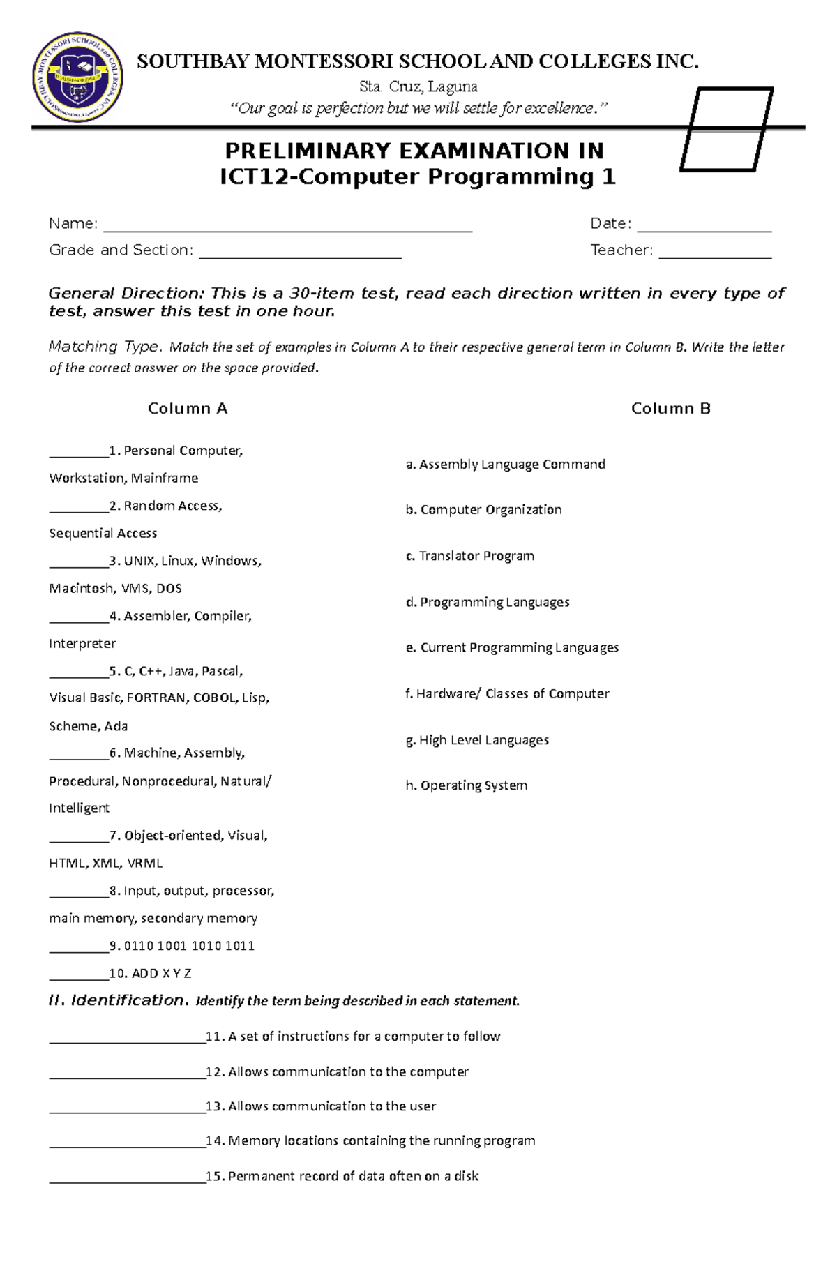 ICT Com Prog 1 Revising - good - SOUTHBAY MONTESSORI SCHOOL AND ...