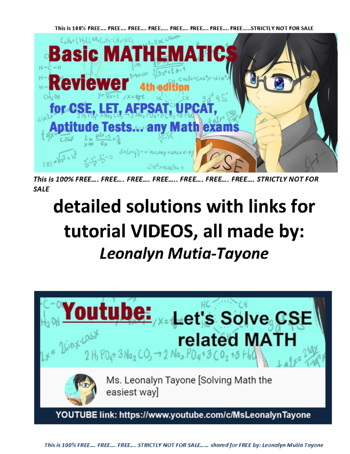 Mathematics 300 items Reviewer with detailed solutions - This is 100% ...