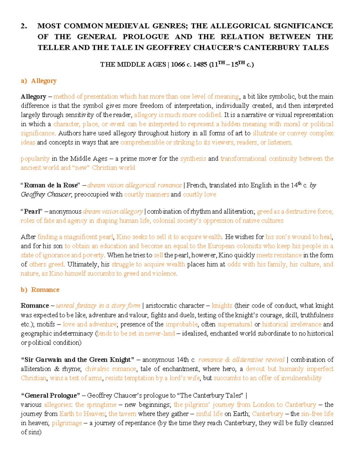 Topic 2 for the BA - notes - 2. MOST COMMON MEDIEVAL GENRES; THE ...