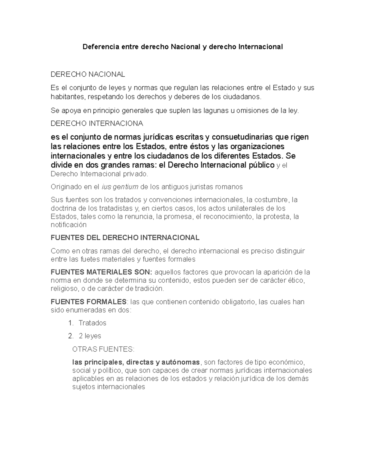 Deferencia entre derecho Nacional y derecho Internacional - Derecho ...