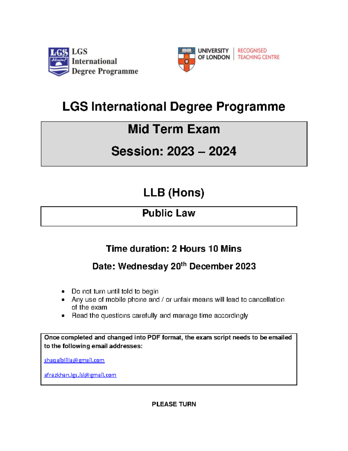Public Law Mid Term 2023 - LGS International Degree Programme Mid Term ...