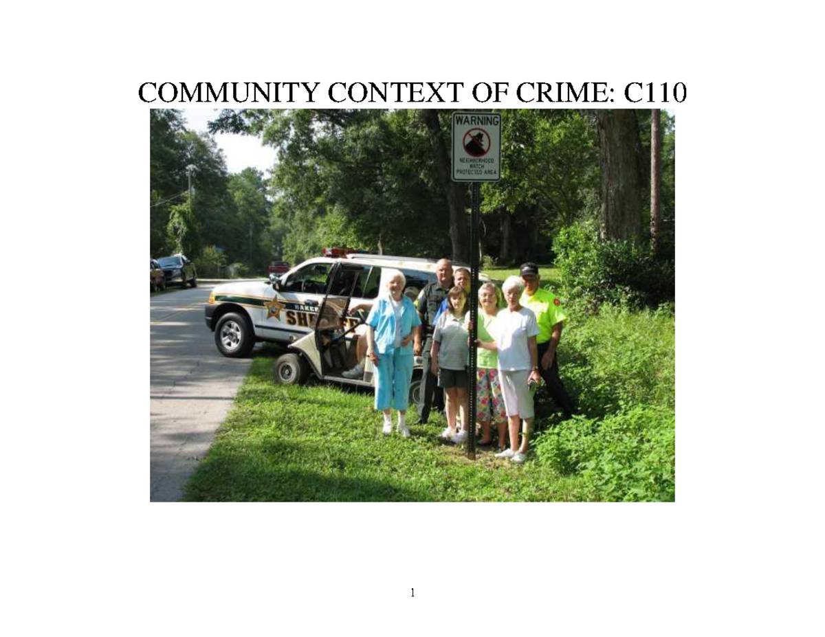 Lecture 1 introduction Slides - COMMUNITY CONTEXT OF CRIME: C COMMUNITY ...
