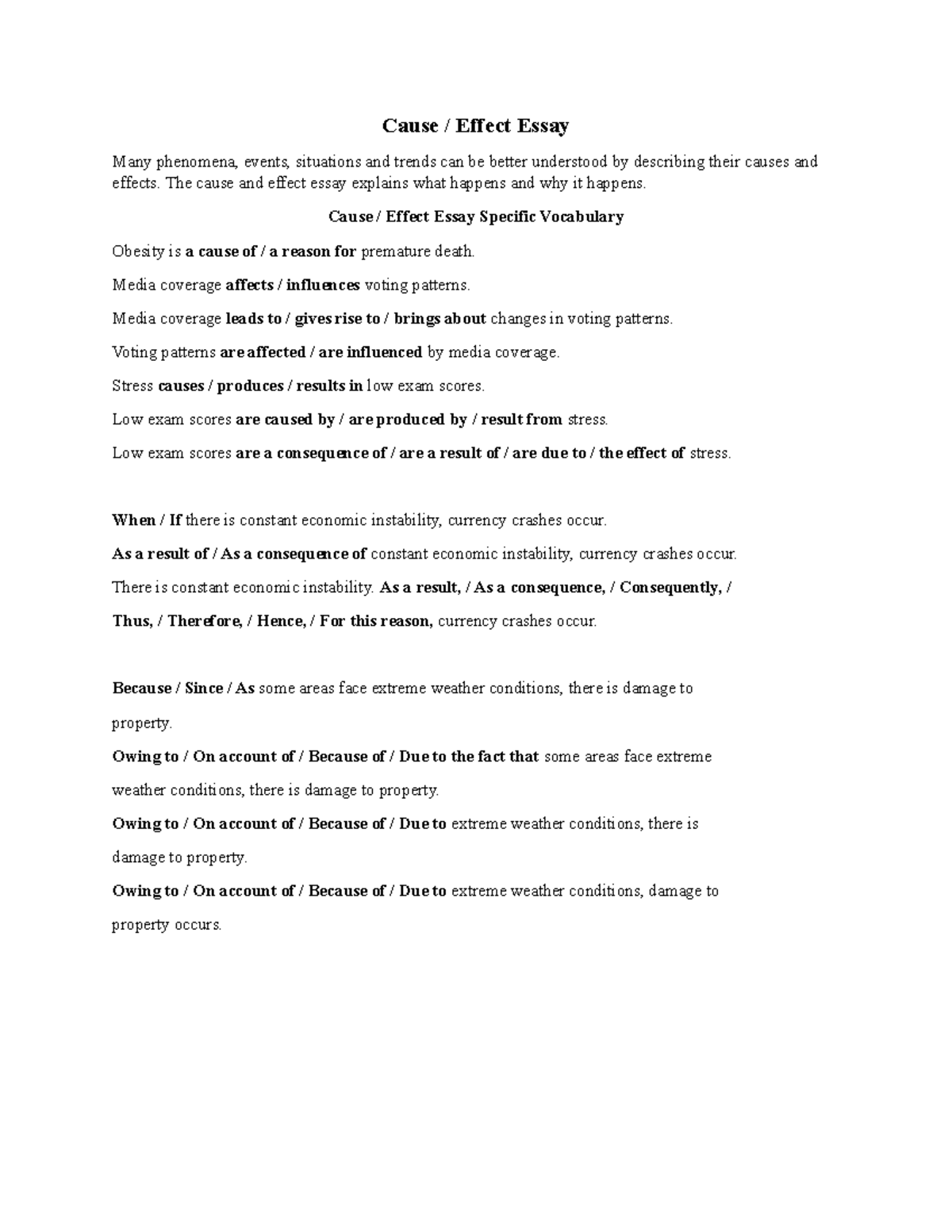 Cause And Effect Essay Cause Effect Essay Many Phenomena Events