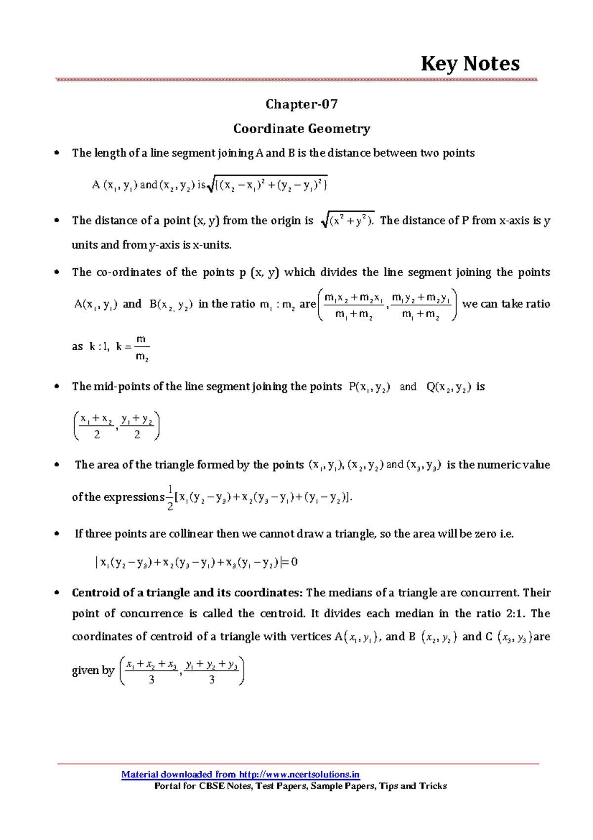 10 maths key notes ch 07 coordinate geometry - Key Notes Material ...