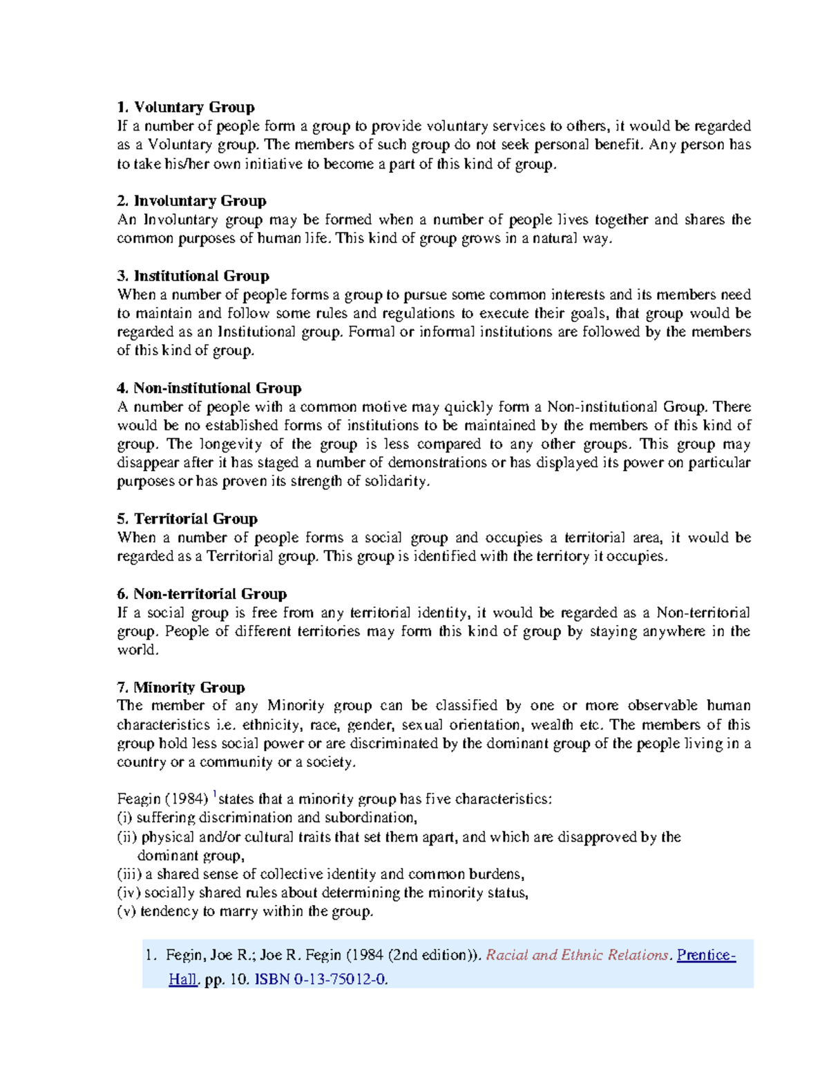 Types of groups - soc - Voluntary Group If a number of people form a ...