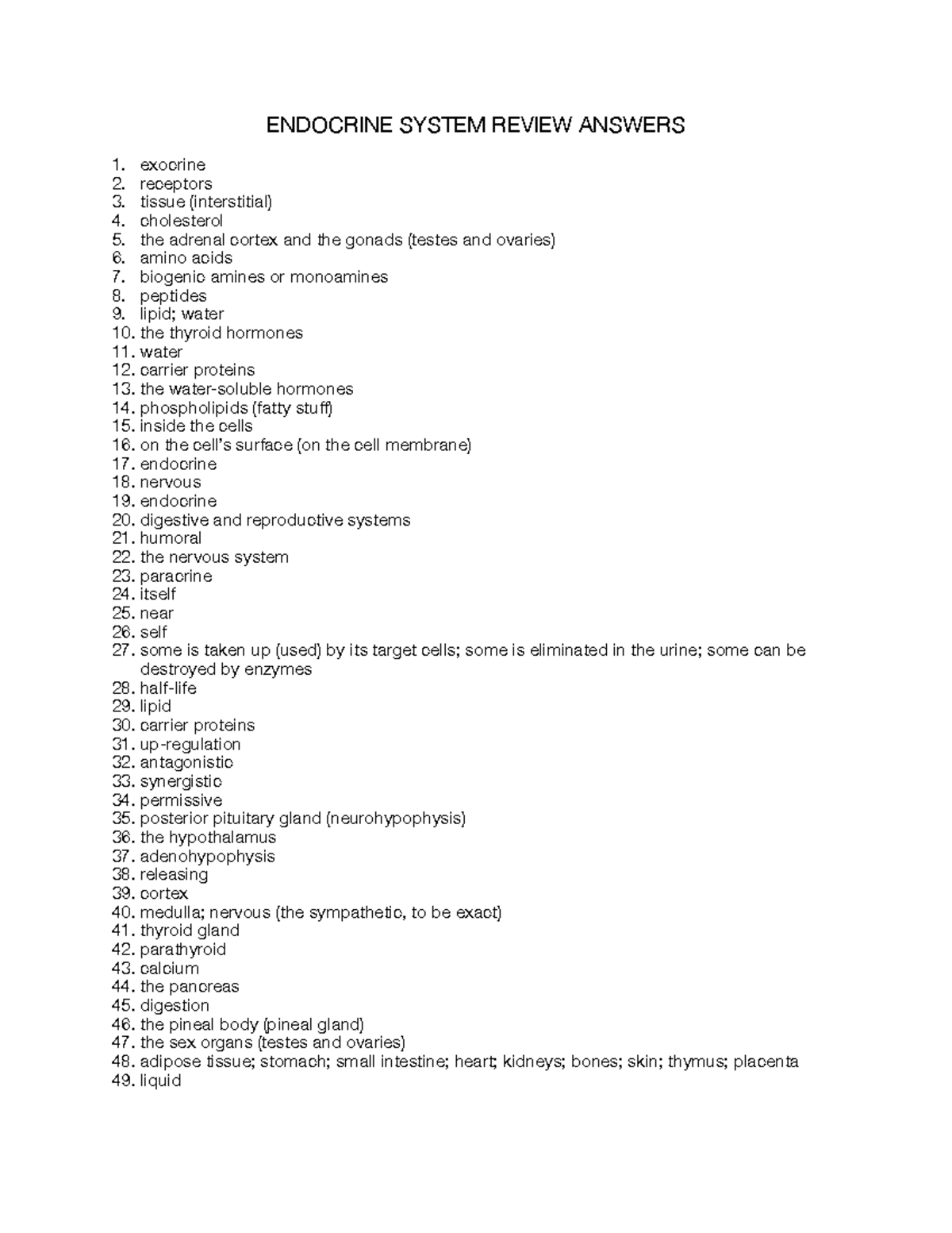 Endocrine System Review Answers - ENDOCRINE SYSTEM REVIEW ANSWERS ...