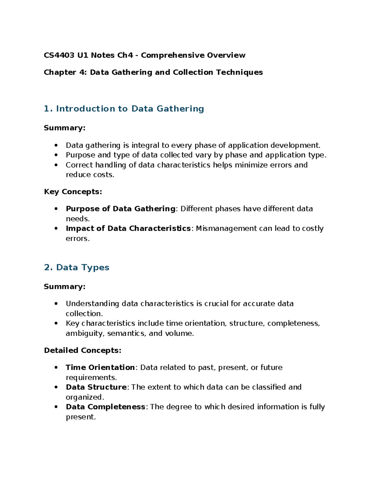 CS4403 U1 Notes Ch4 - Comprehensive Overview - Introduction to Data ...