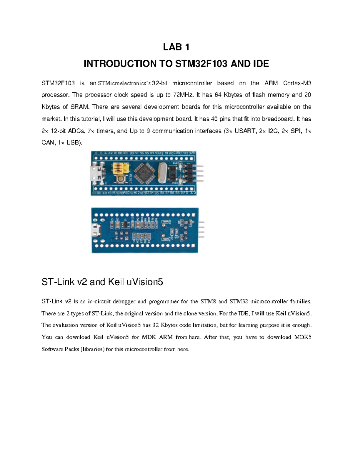 Tnvxl VDK STM32F103 - LAB 1 INTRODUCTION TO STM32F103 AND IDE STM32F103 is an STMicroelectronics ...