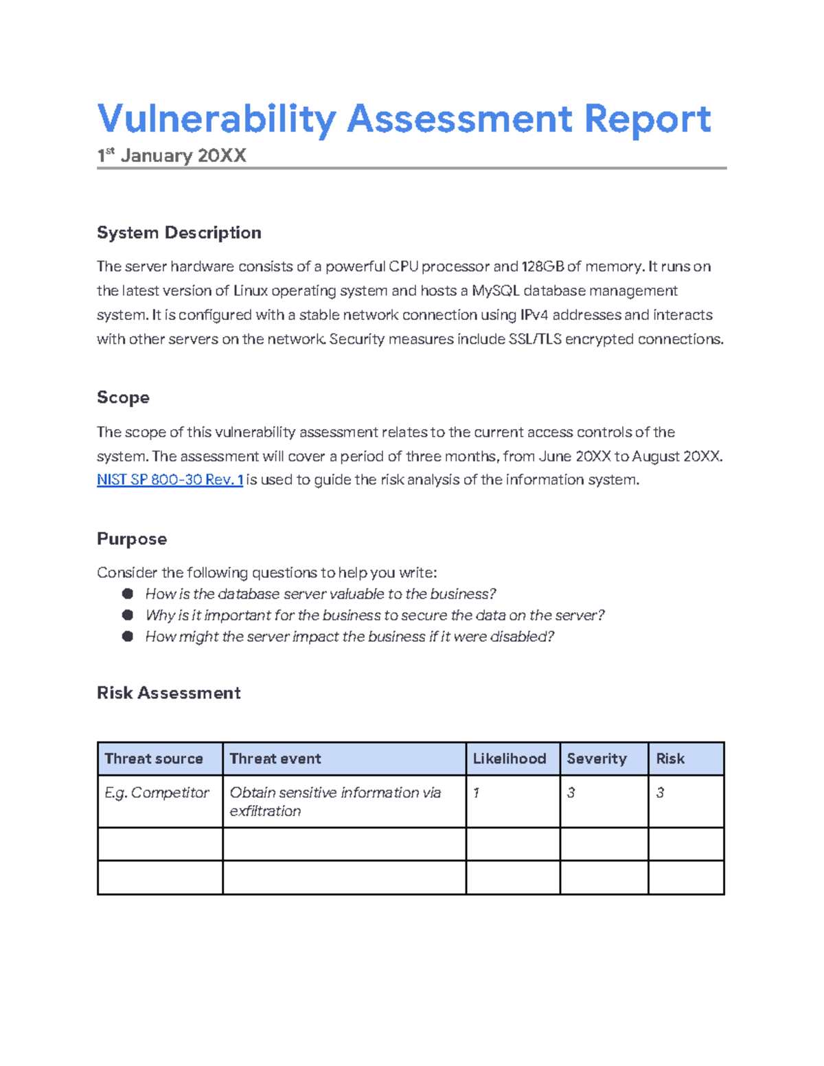 Vulnerability assessment report - Vulnerability Assessment Report 1 st ...