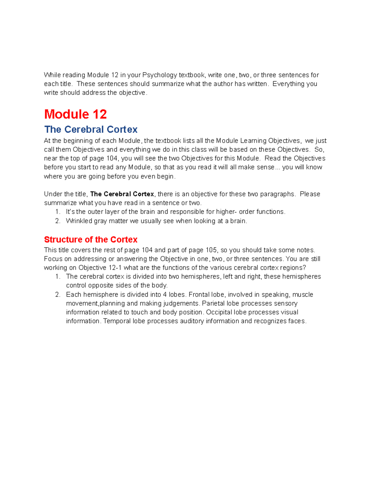Module 12 Notes - While reading Module 12 in your Psychology textbook ...