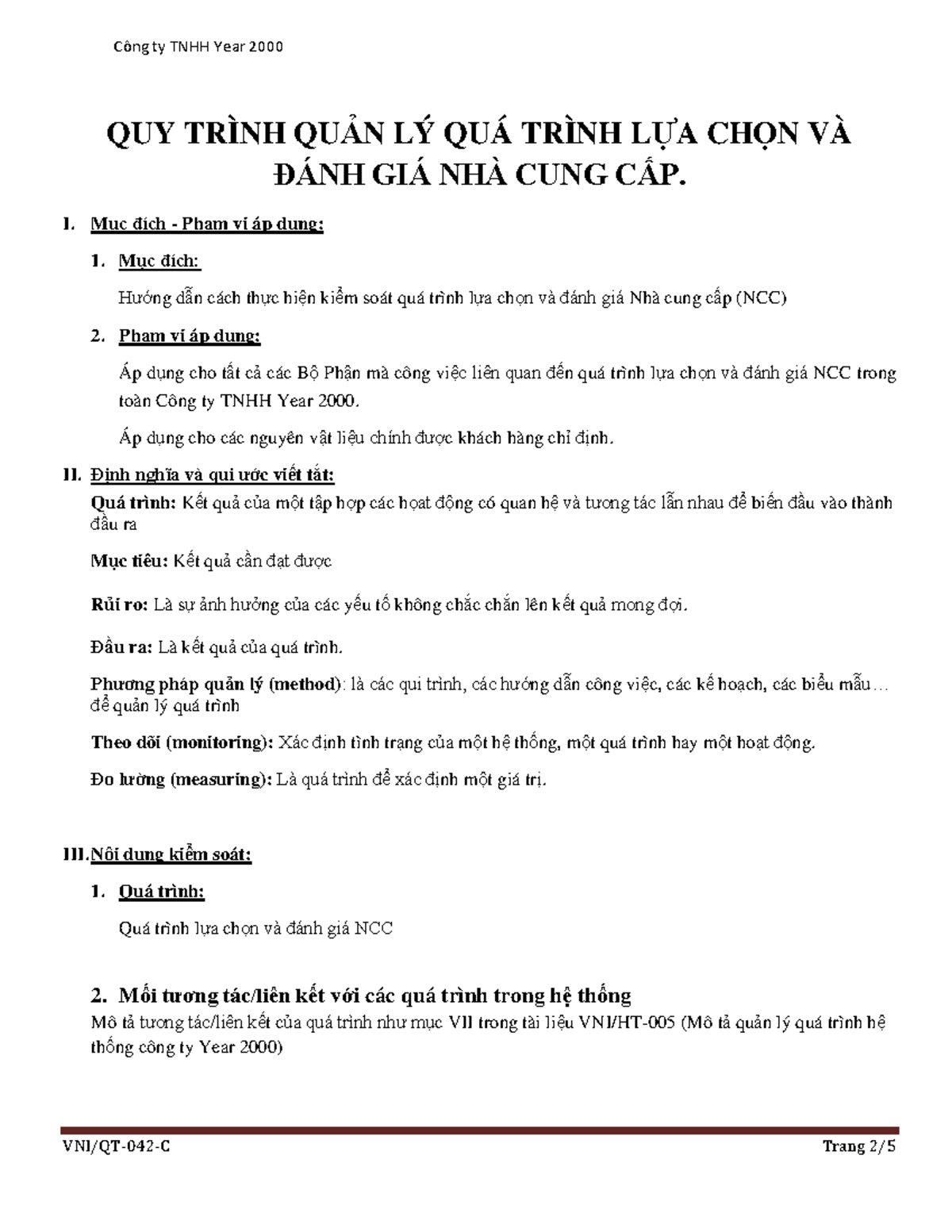 Vniqt-042 QUY Trinh LUA CHON VA DANH GIA NCC - QUY TRÌNH QUẢN LÝ QUÁ TRÌNH LỰA CHỌN VÀ ĐÁNH GIÁ ...